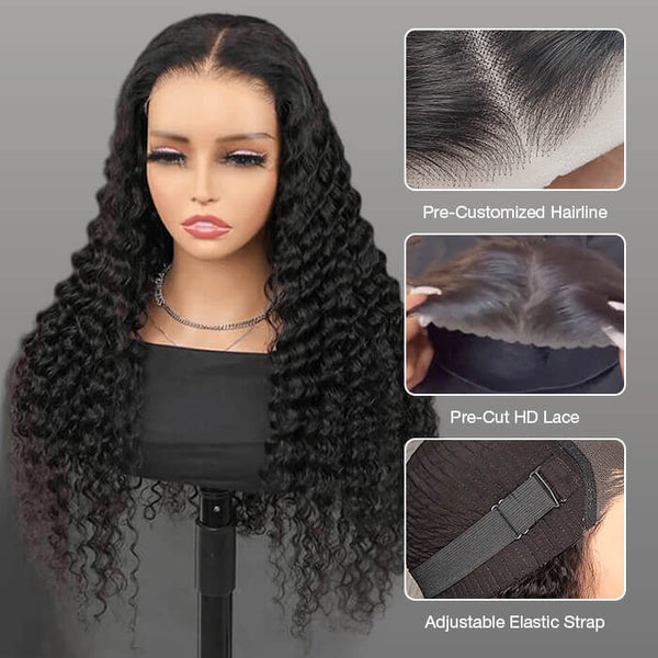Pizazz Hair Deep Wave Pre Cut 7X5 HD Lace Closure Wig Wear and Go ...