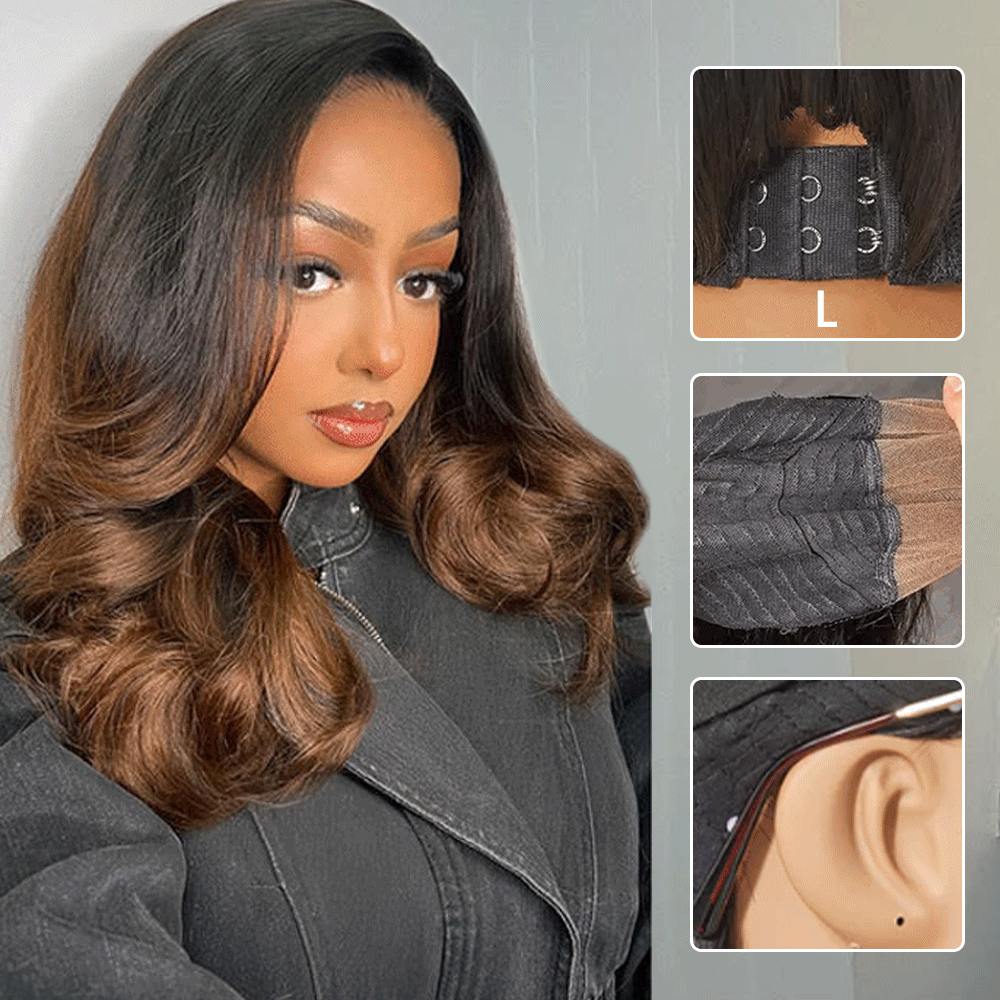 Pizazz 8X5 Glueless Chestnut Brown Ombre T1b/4 Lace Front Wig Human Ha