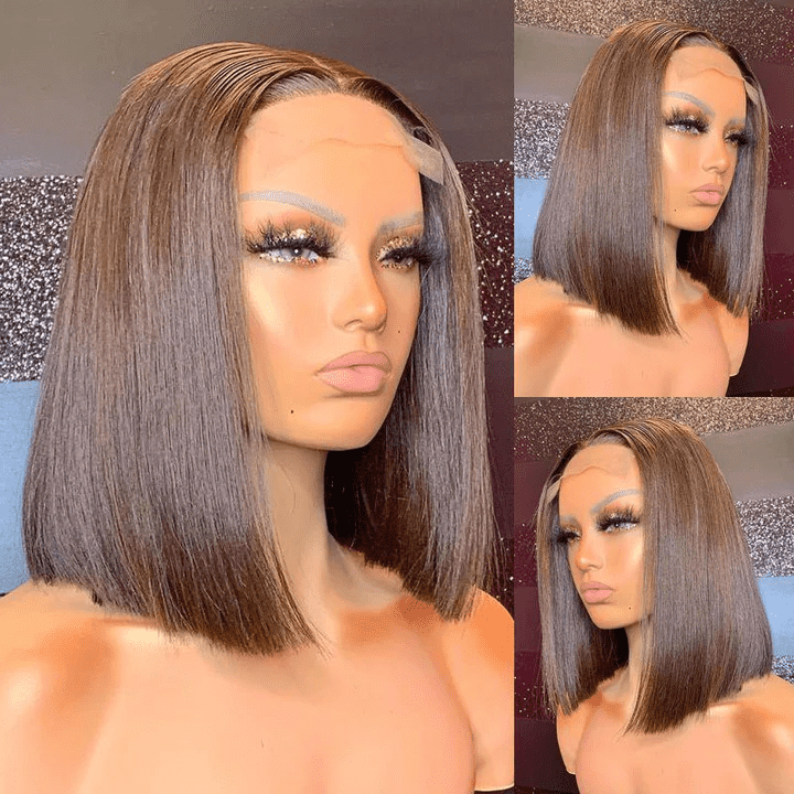 #4 Chocolate Brown Color Straight Bob Wig Pre Plucked HD Lace Human Ha