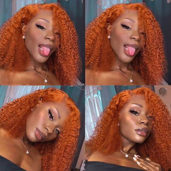 Pizazz Hair Ginger Color Curly Bob Wig Glueless 13x4 HD Lace Front Wigs ...