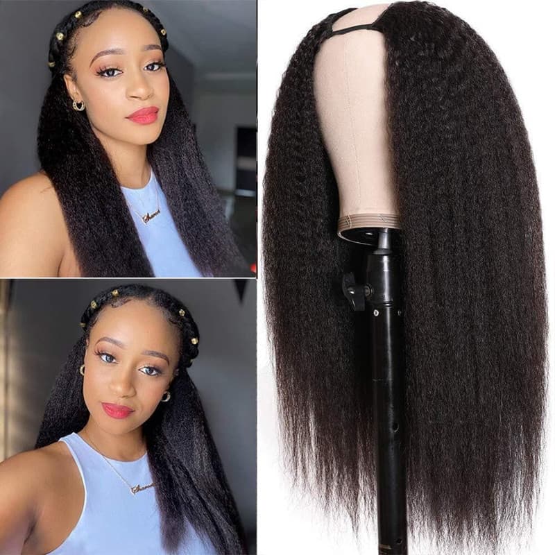 Pizazz Hair U Part Wig Kinky Straight Human Hair Wigs 150% Density ...